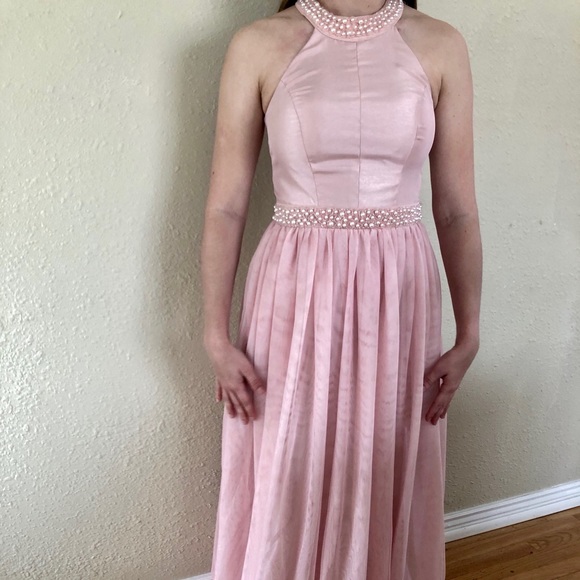 Macy's | Dresses | Baby Pink Prom Dress With Pearl Waist And Neckline | Poshmark